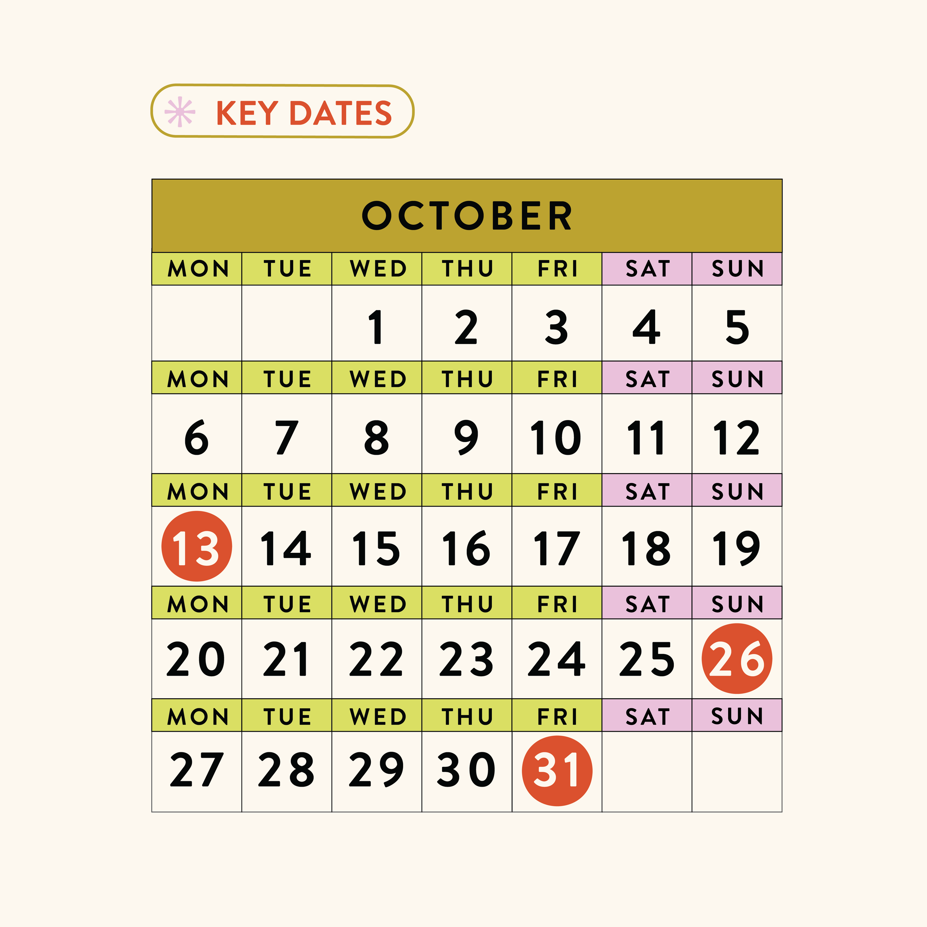 October 2025 - Dates For Your Calendar by Good Tuesday