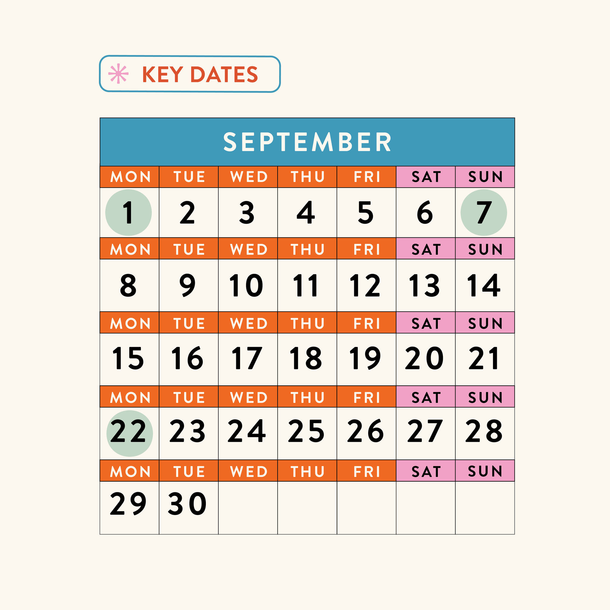 September - Dates for your calendar– Good Tuesday