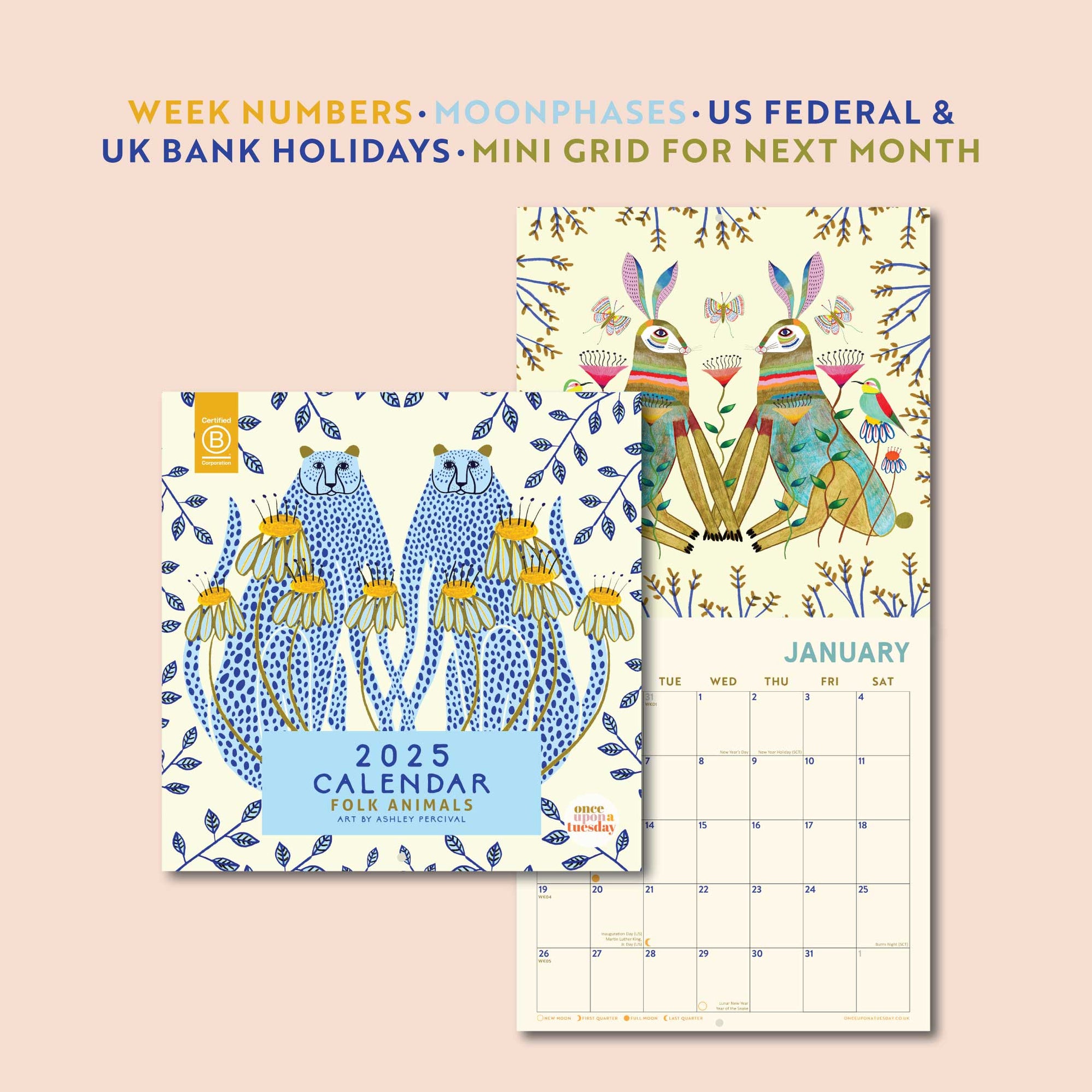 2025 Calendar | Artist Collab with Ashley Percival | Folk Animals | Su ...
