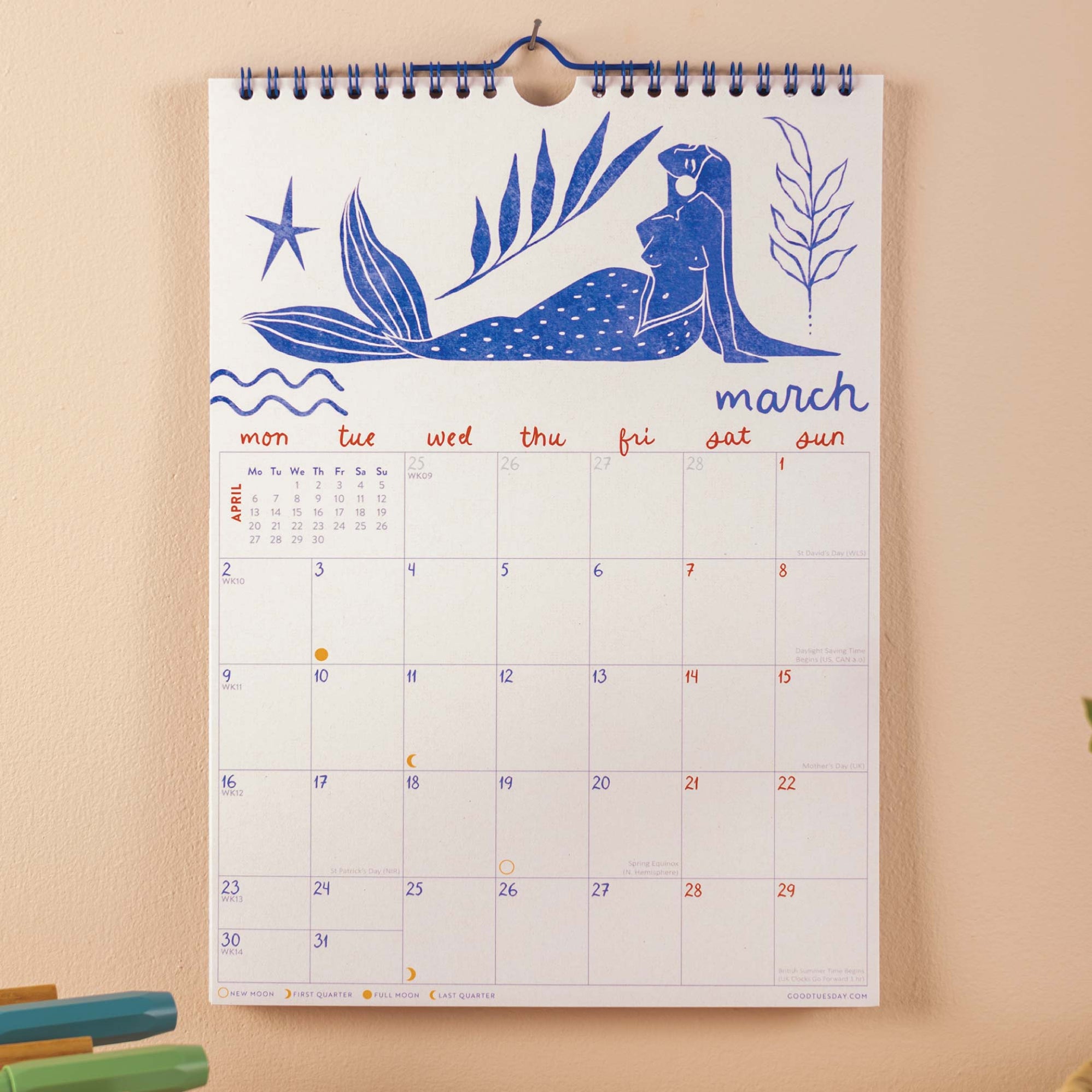 2026 A4 Calendar | Ocean Mermaid Design | Good Tuesday