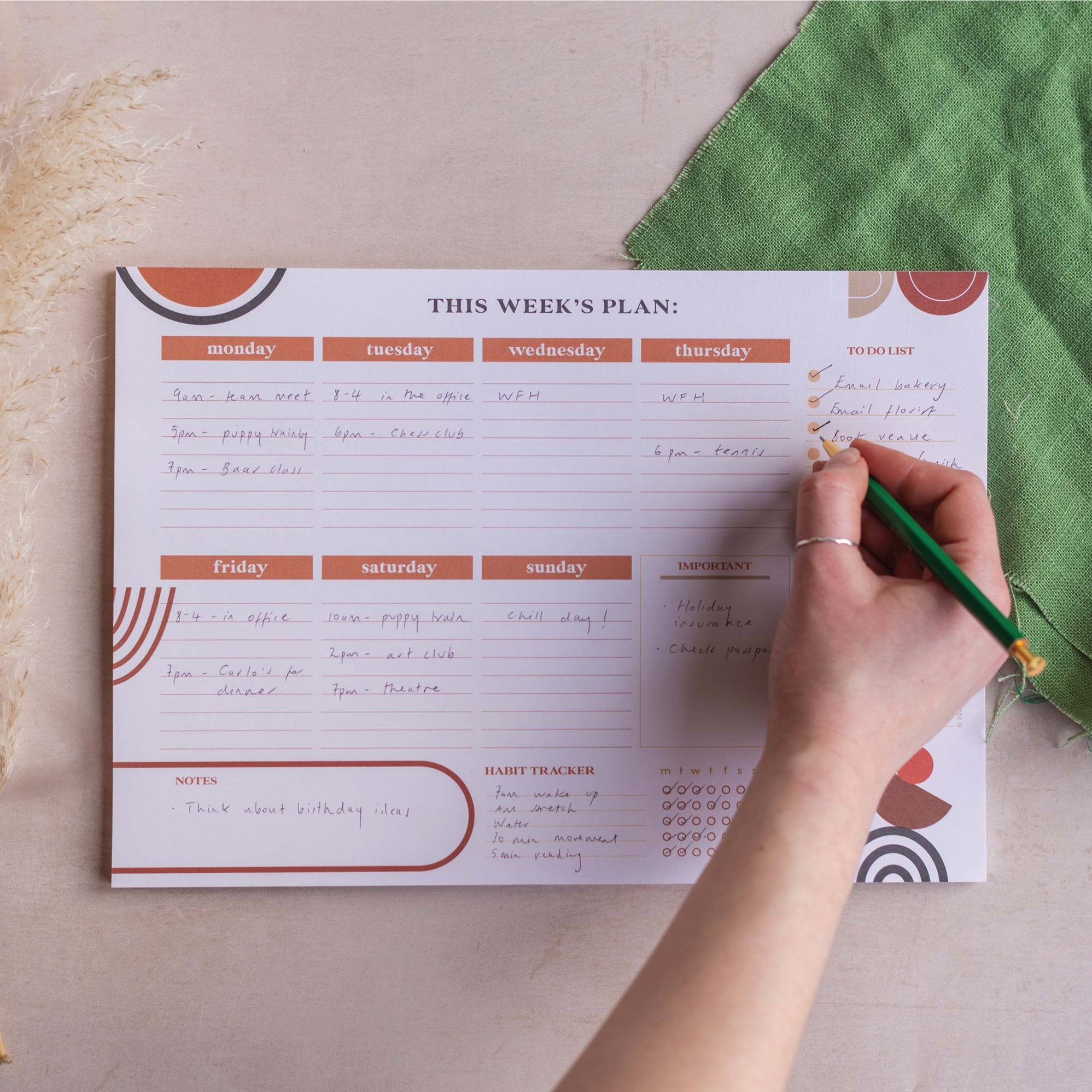 A4 Boho Weekly Planner Pad – Habit Tracker | Good Tuesday