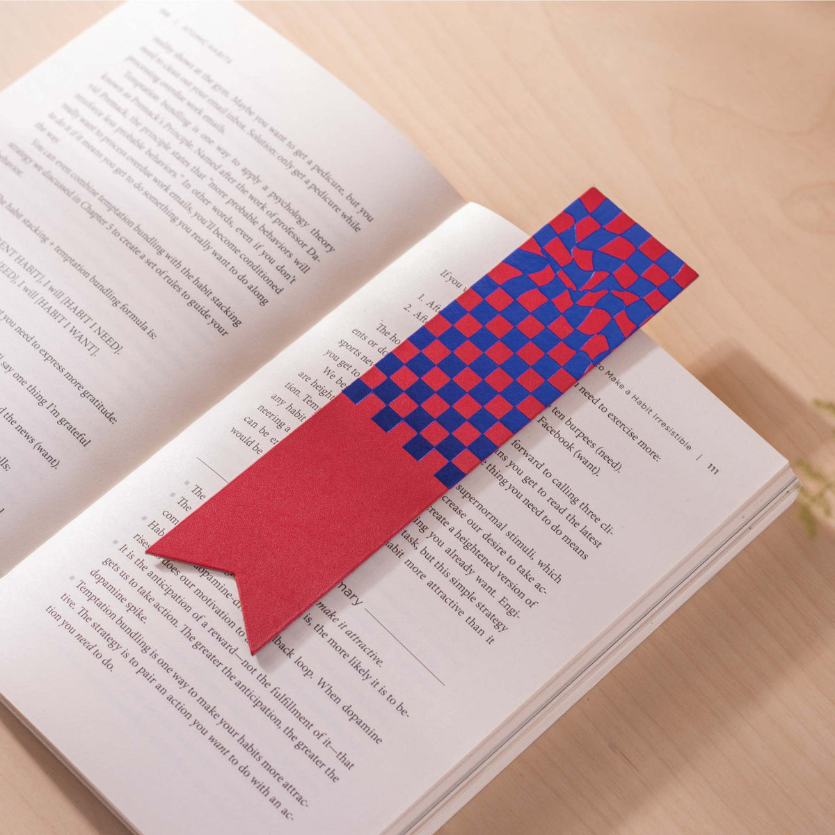Deep Red & Metallic Blue Checkered Bookmark | Recycled Leather– Good ...