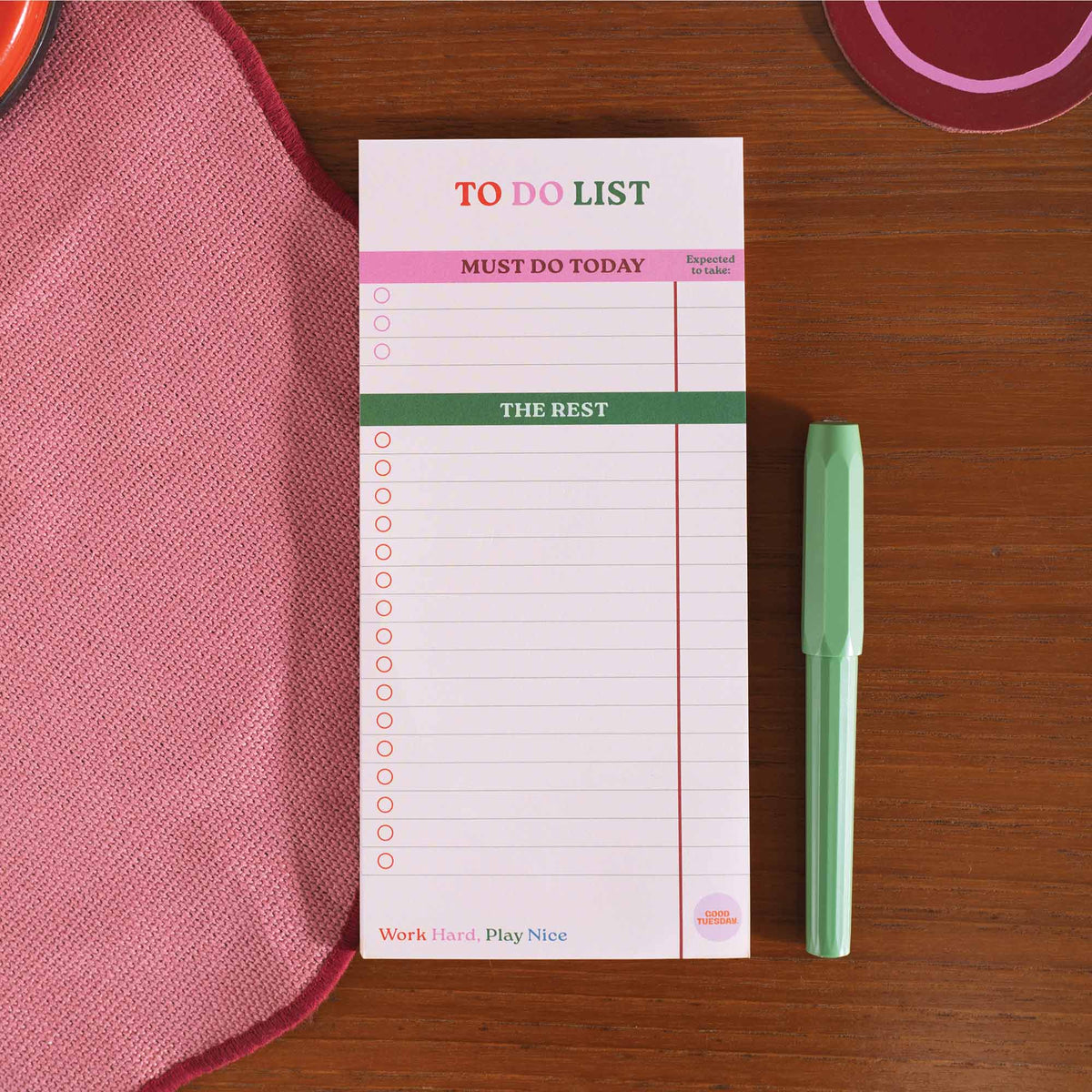 Work Hard, Play Nice To-Do List Pad – Stay Motivated | Good Tuesday